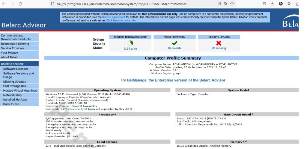 Belarc Advisor – Conoce más de tú sistema windows y recupera product ...